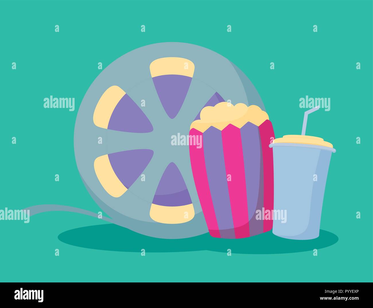 popcorn with drink and tape reel vector illustration design Stock ...