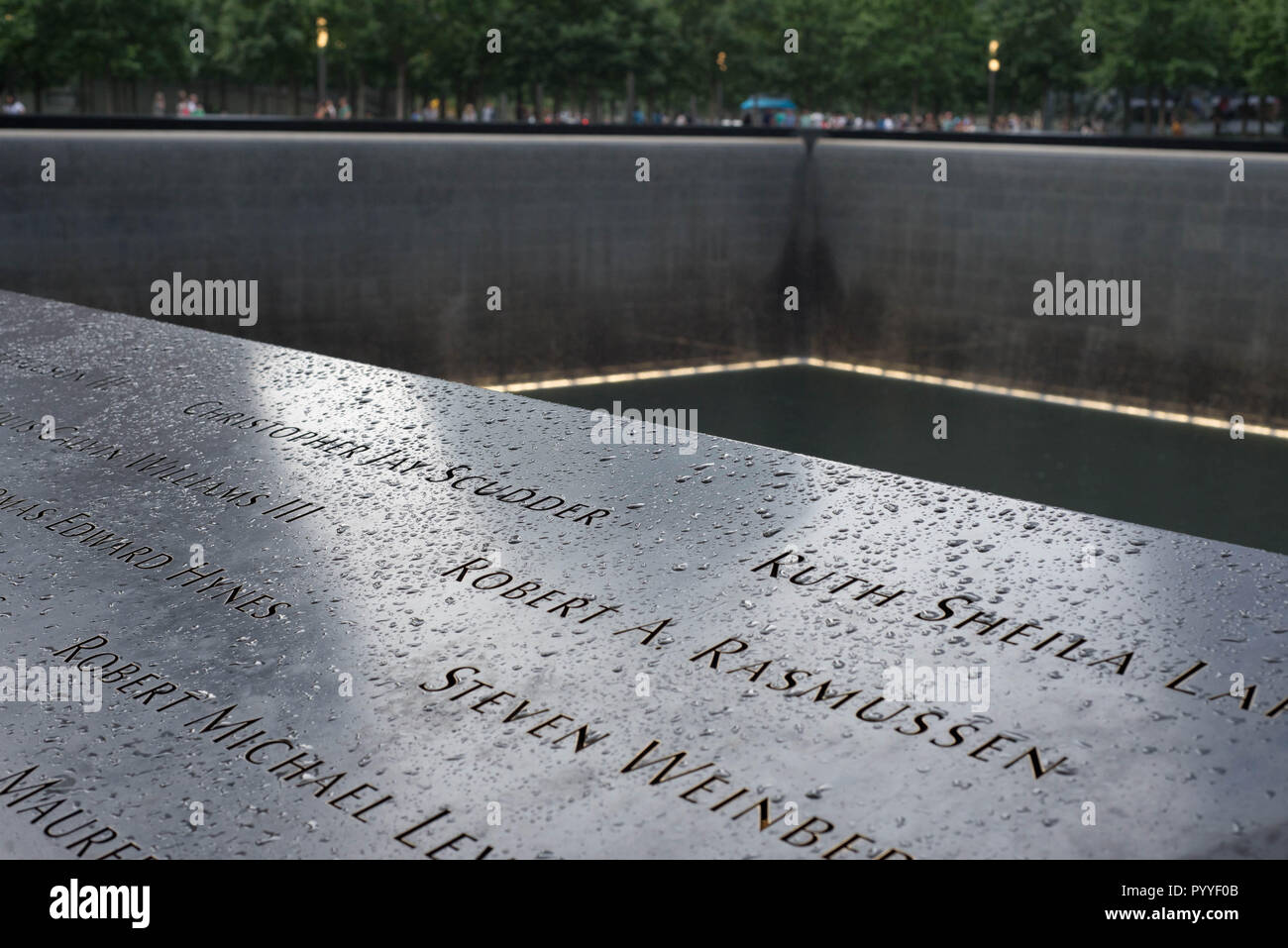 One world trade center from 9 11 memorial pools hi-res stock ...