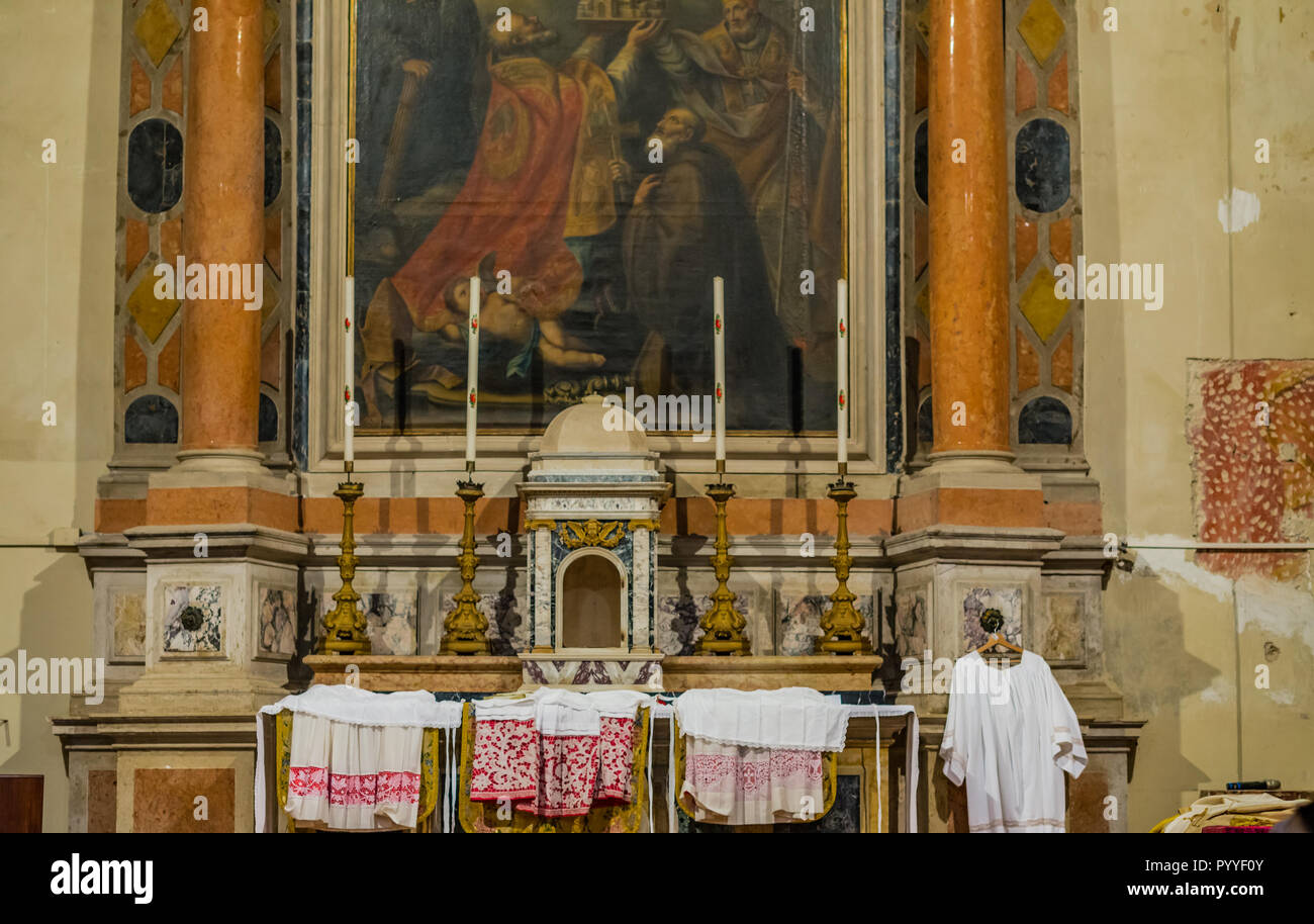 deseated altar used as a dressing room in an ancient church Stock Photo ...