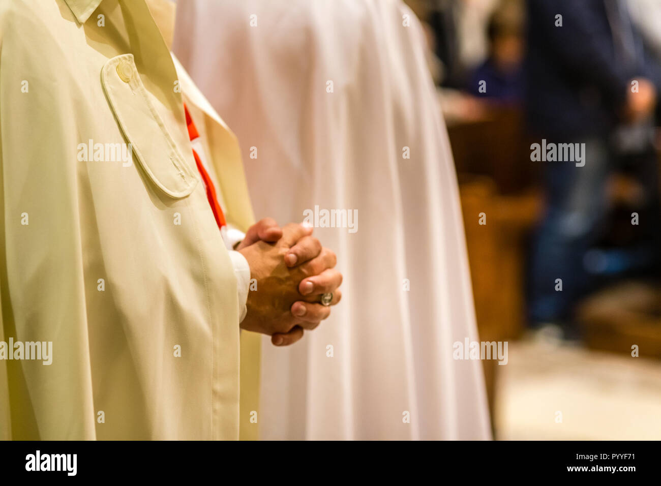 Templar Knight with clasped hands with Templar Cross ring Stock Photo ...