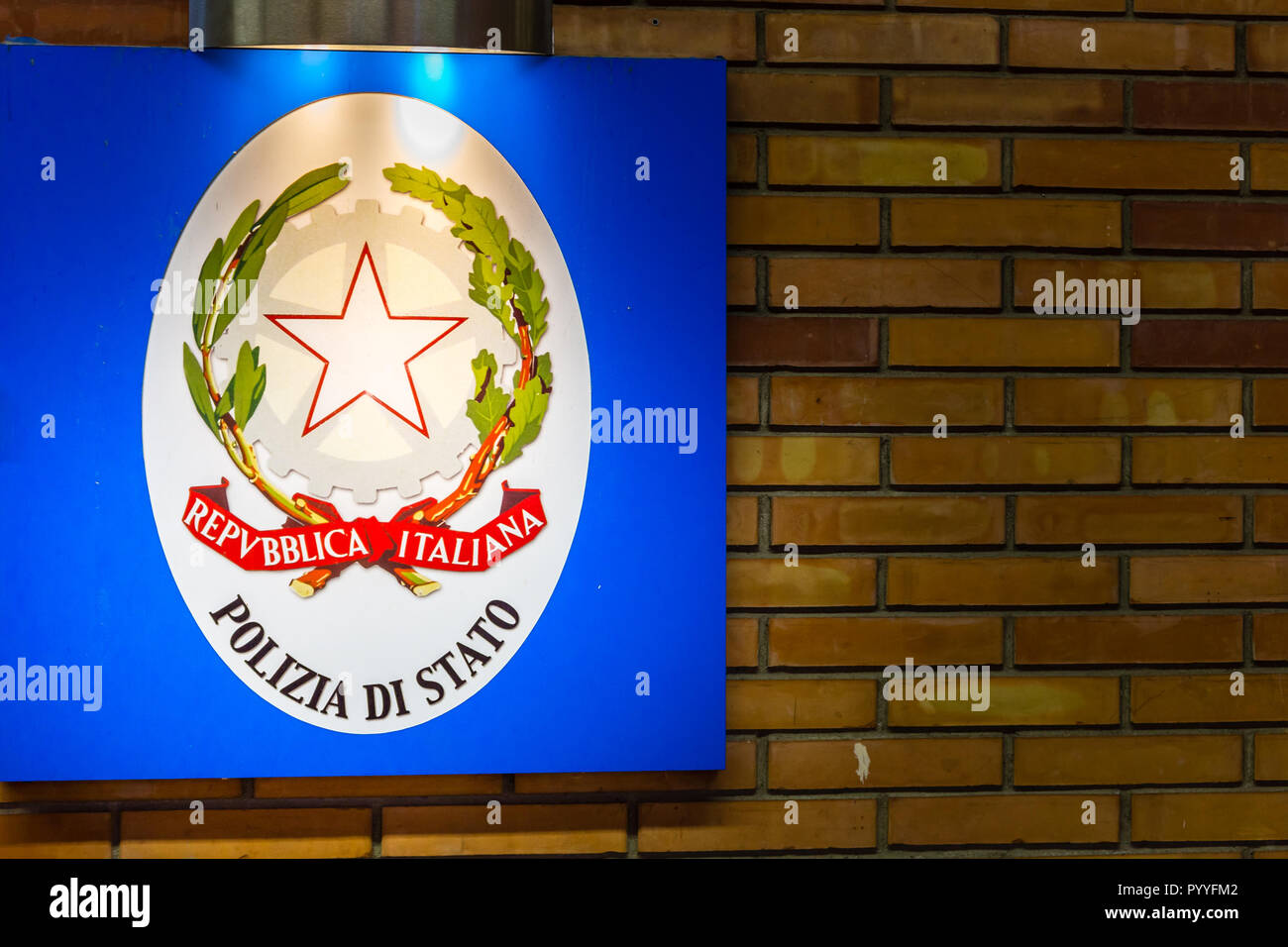 BOLOGNA, ITALY - OCTOBER 17, 2018: light is enlightening Italian State ...