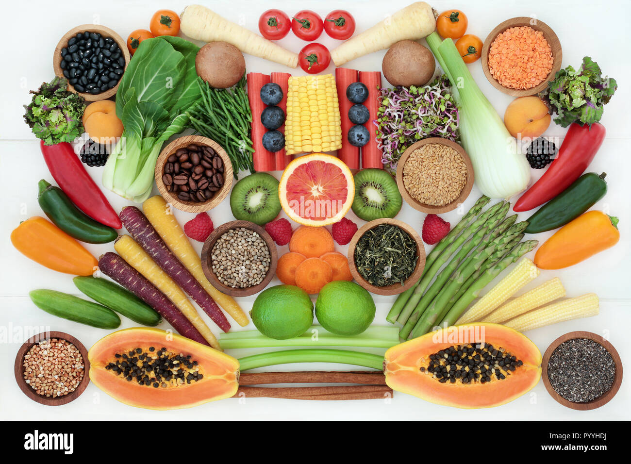 Super food for healthy lifestyle concept with fruit, vegetables, seeds ...