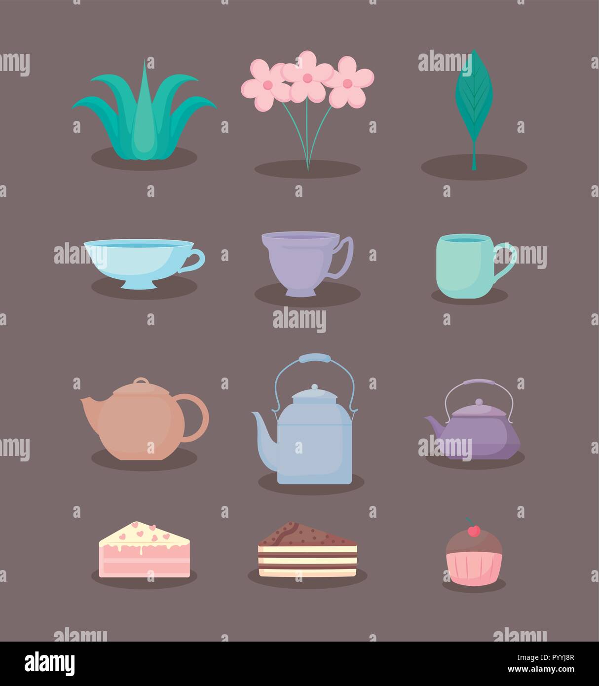 tea time color pastel pastel set icons vector illustration design Stock ...