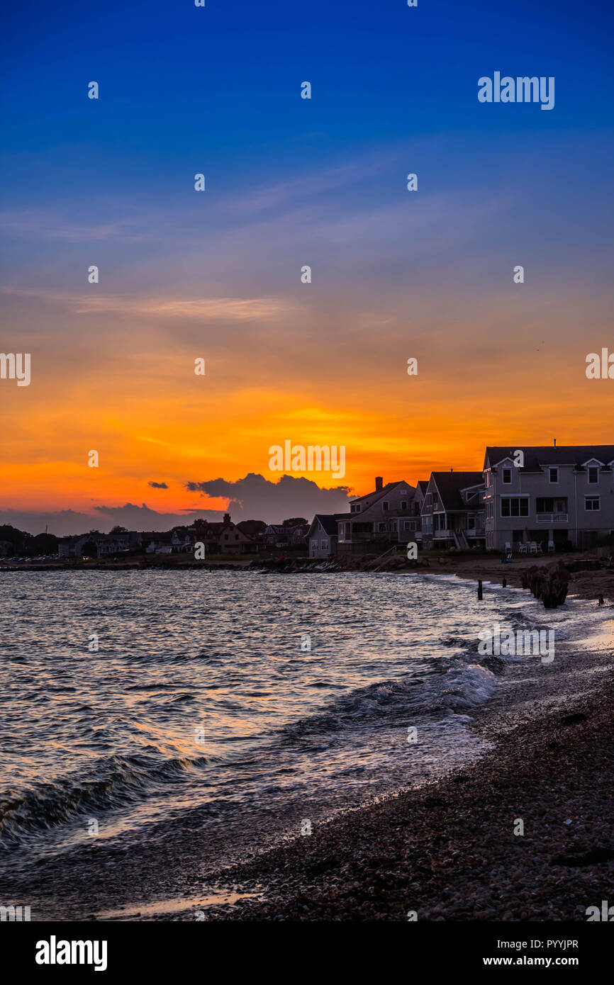 A dramatic vibrant sunset scenery in Cape Cod Martha's Vineyard ...