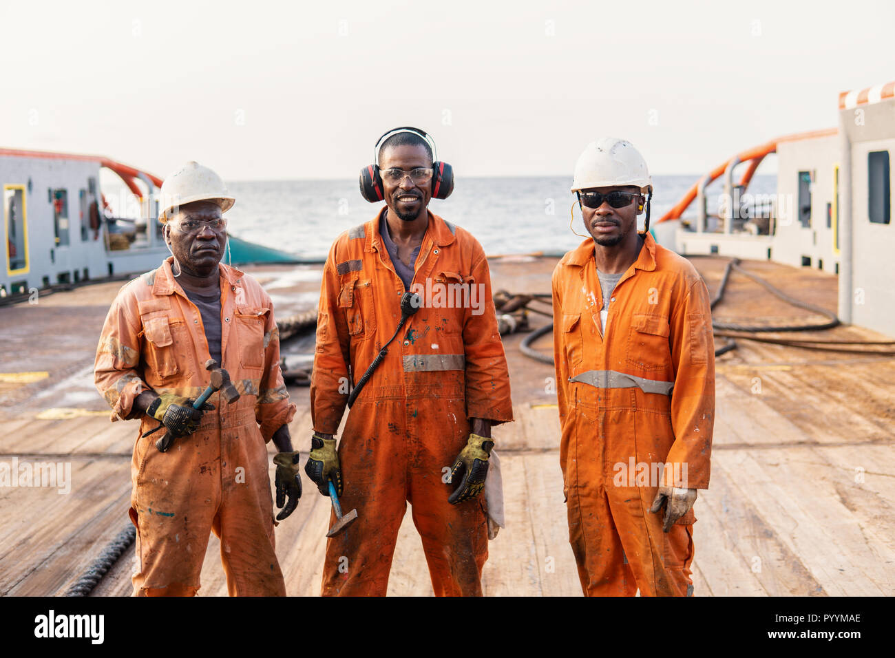 Seaman AB or Bosun on deck of offshore vessel or ship Stock Photo - Alamy