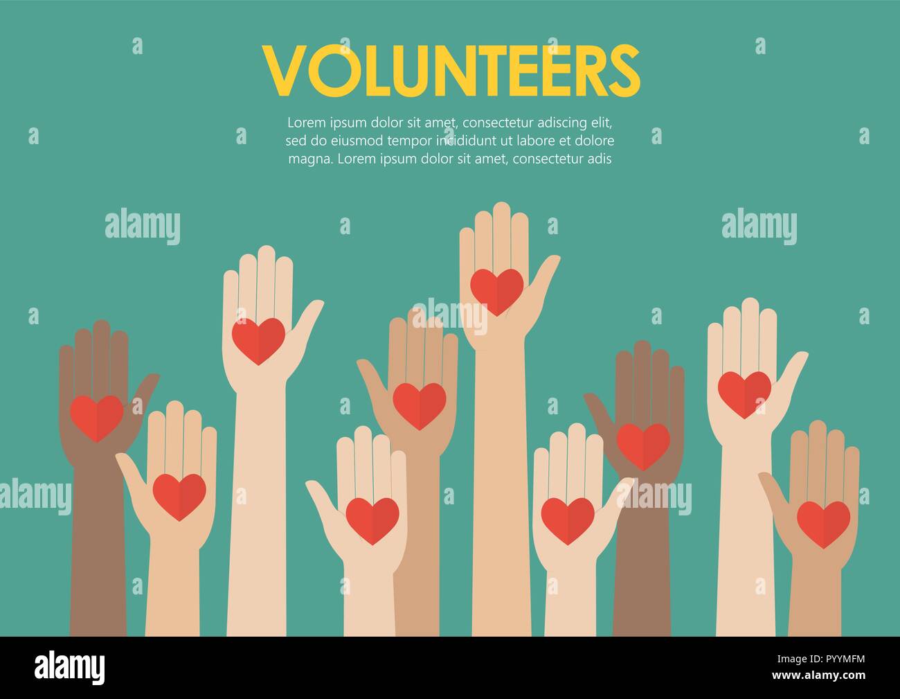 Raised hands volunteers concept. Vector illustration Stock Vector Image ...