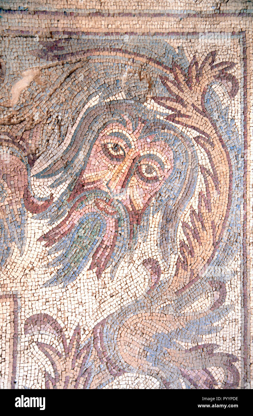 Ancient byzantine natural stone tile mosaics with face of mythical god ...