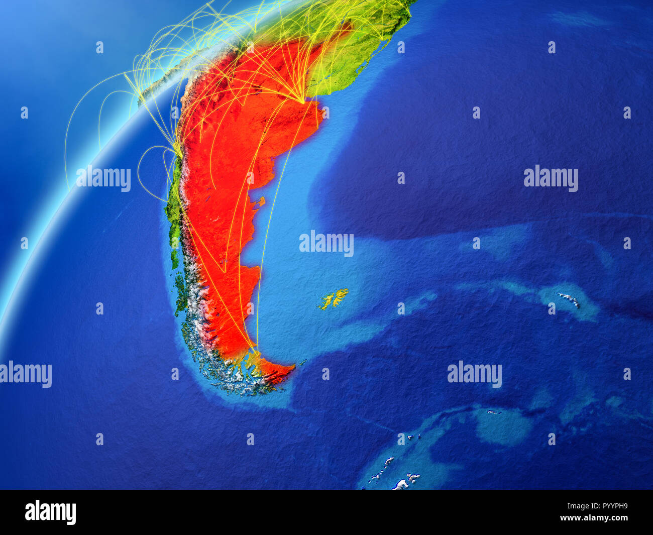 Argentina on model of planet Earth with international networks. Concept ...
