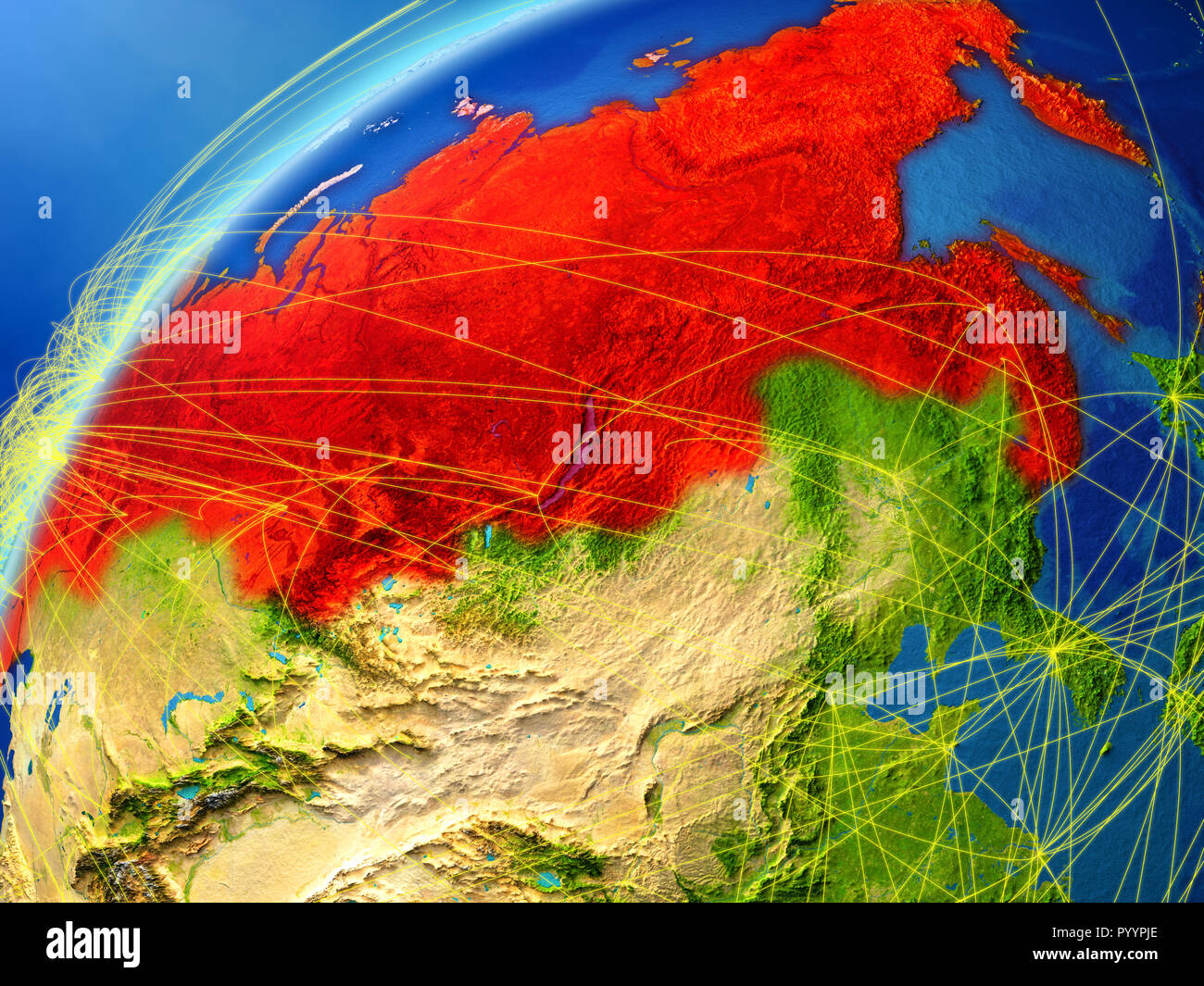 Russia on model of planet Earth with international networks. Concept of ...