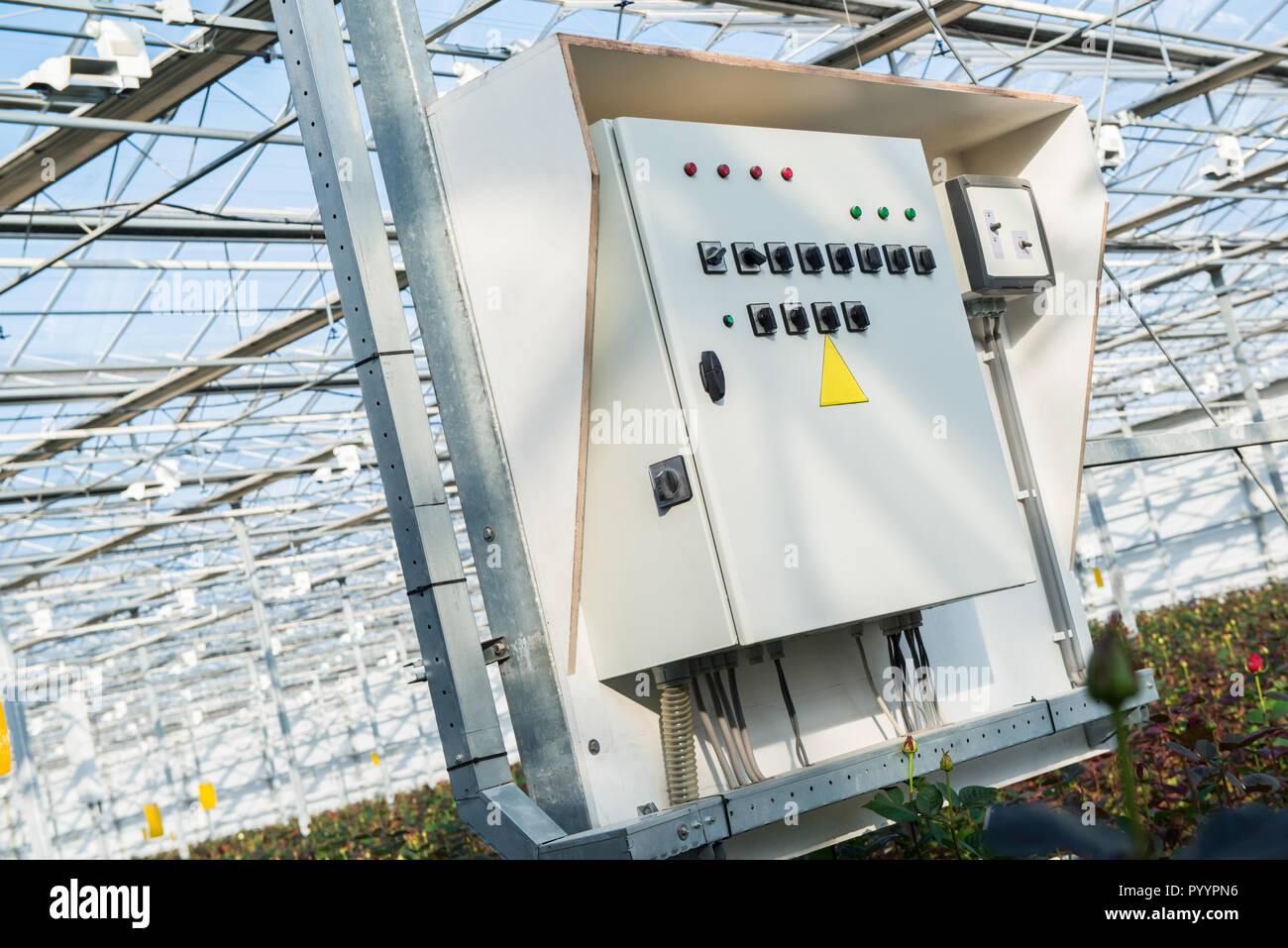 close-up of the control panel with buttons in a modern greenhouse Stock ...