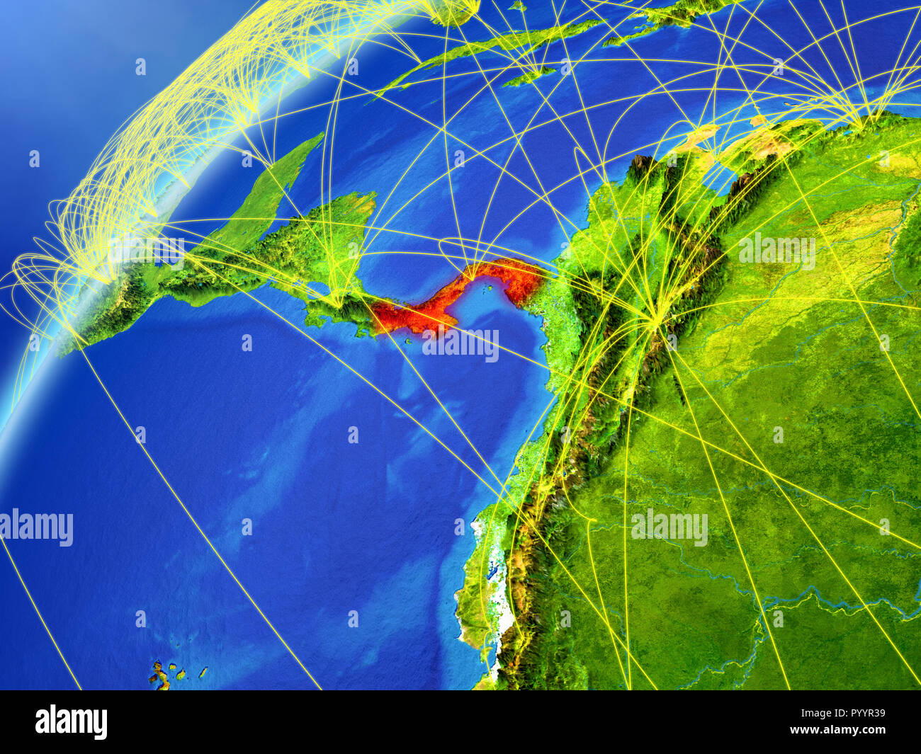 Panama on model of planet Earth with international networks. Concept of ...
