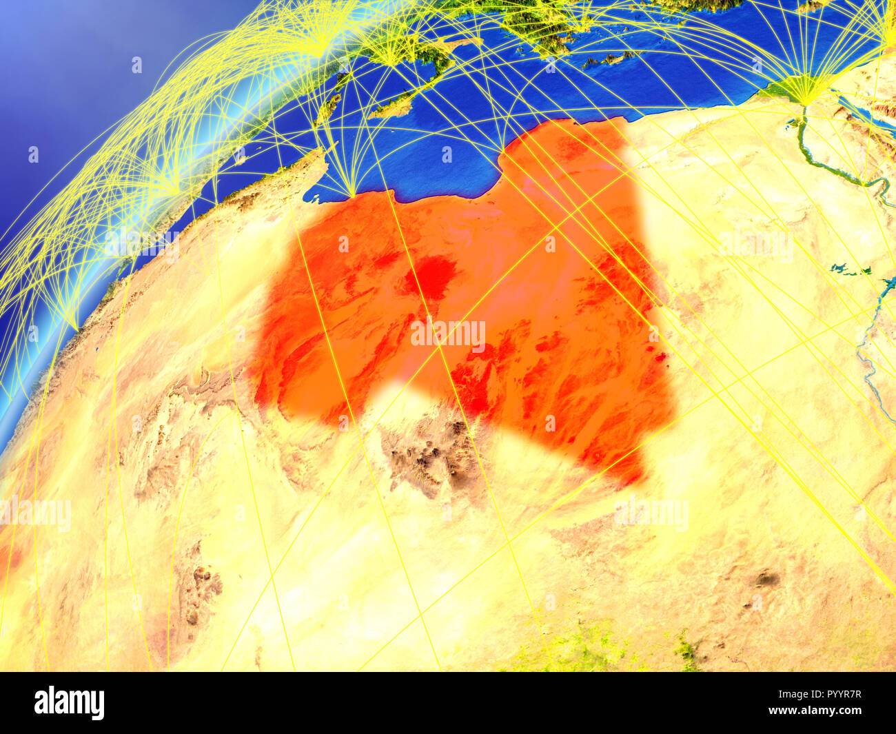 Libya on model of planet Earth with international networks. Concept of ...