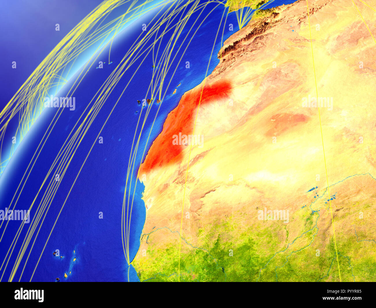 Western Sahara on model of planet Earth with international networks ...