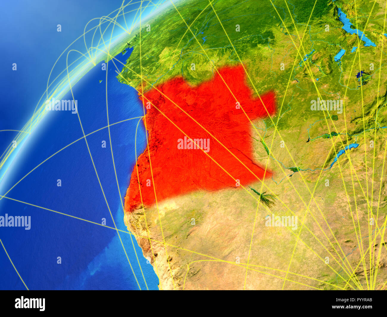 Angola on model of planet Earth with international networks. Concept of ...