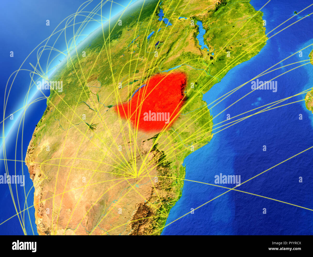 Zimbabwe on model of planet Earth with international networks. Concept ...
