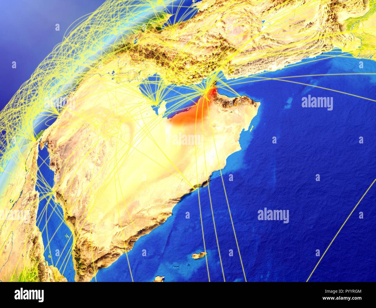 United Arab Emirates on model of planet Earth with international ...