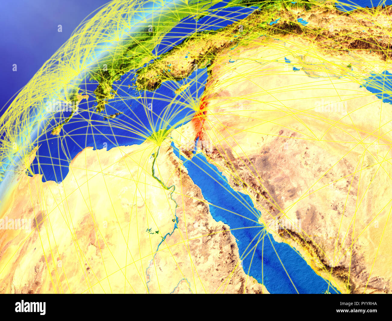 Israel on model of planet Earth with international networks. Concept of ...