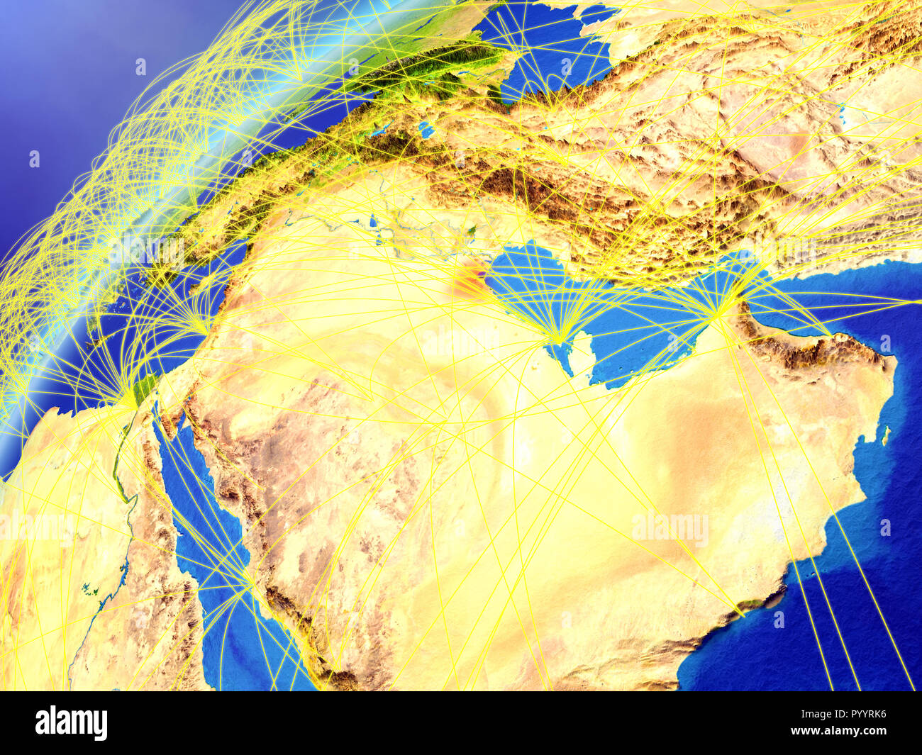 Kuwait on model of planet Earth with international networks. Concept of ...