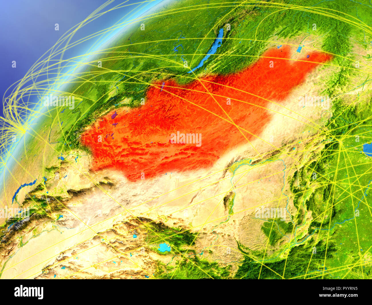 Mongolia on model of planet Earth with international networks. Concept ...