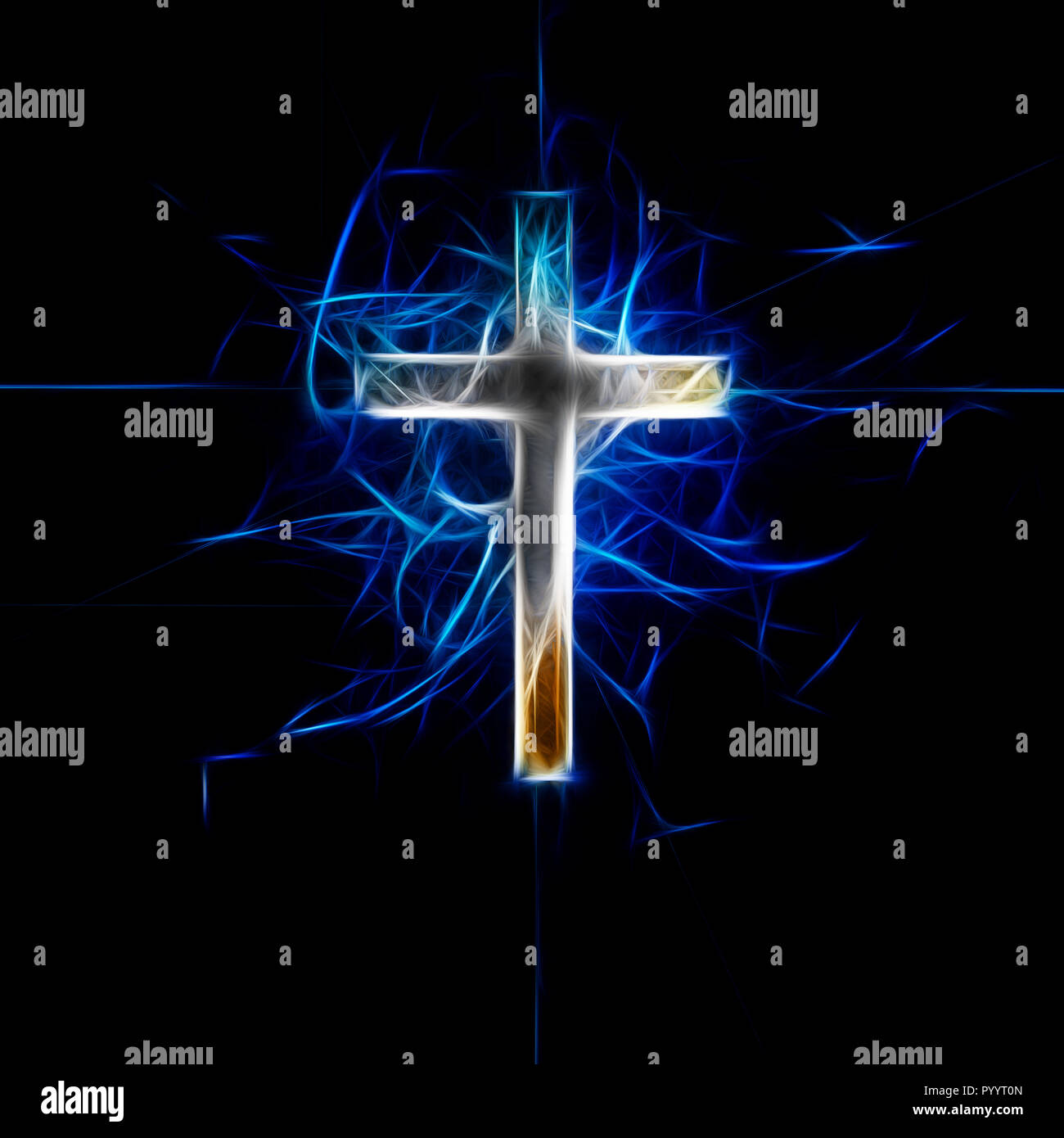 Cross on Abstract blue background Stock Photo - Alamy