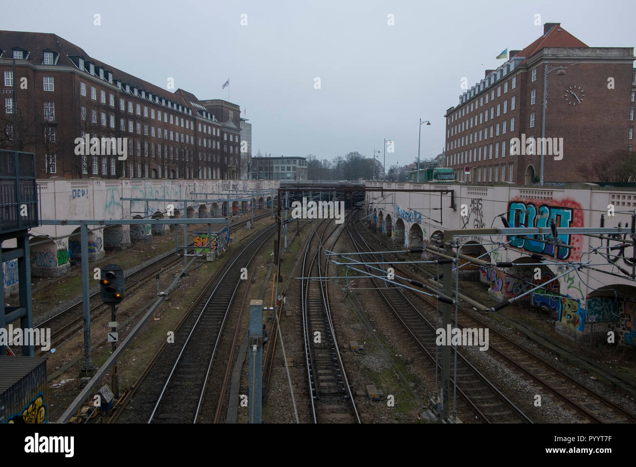 Train tracks in Copenhagen, Denmark Stock Photo - Alamy