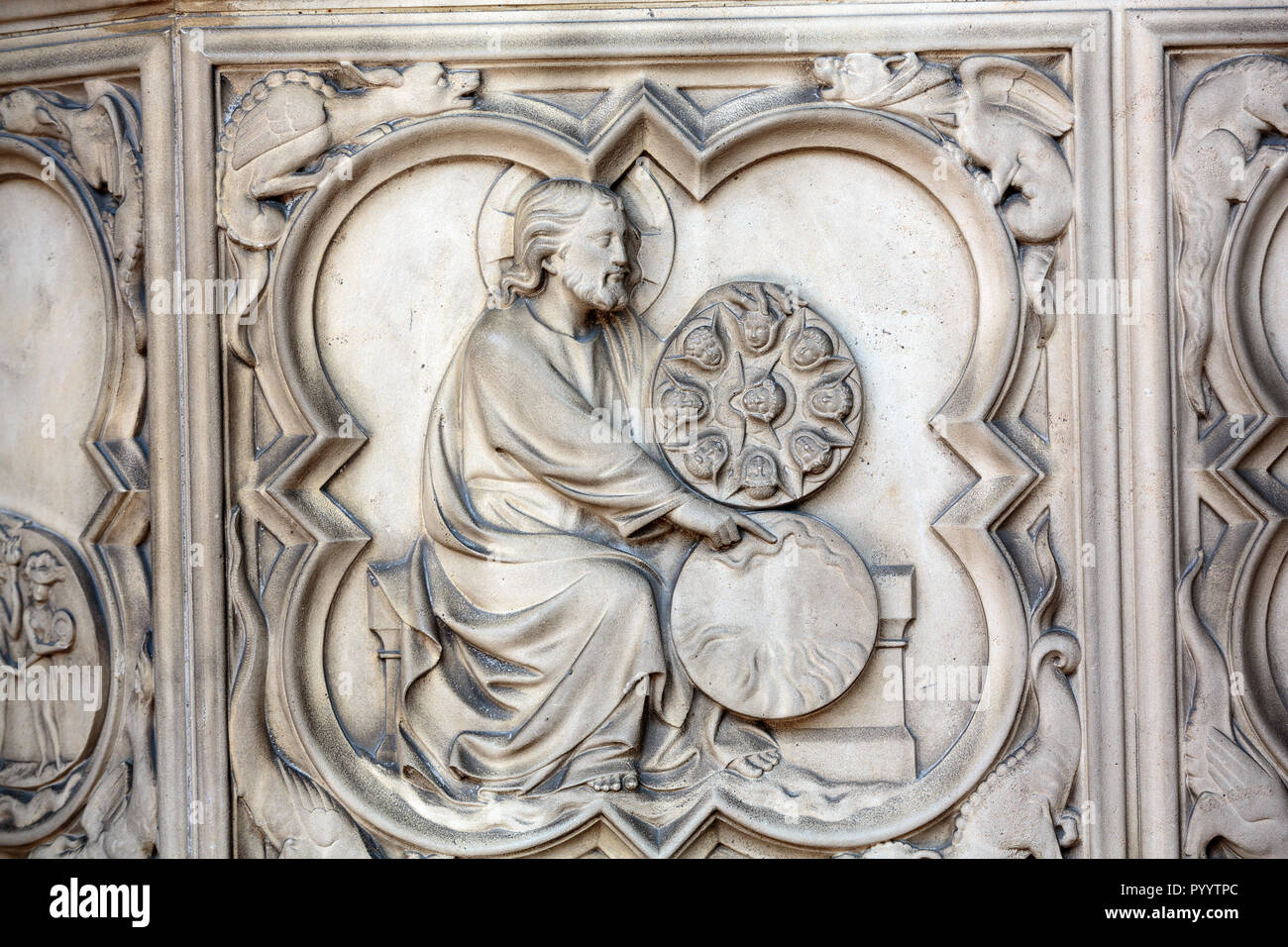 Paris - the Sainte-Chapelle (Holy Chapel).The base of the portal on ...