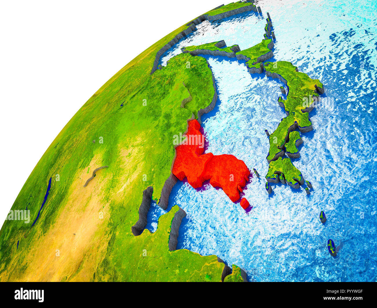 Korea on 3D Earth model with visible country borders. 3D illustration ...