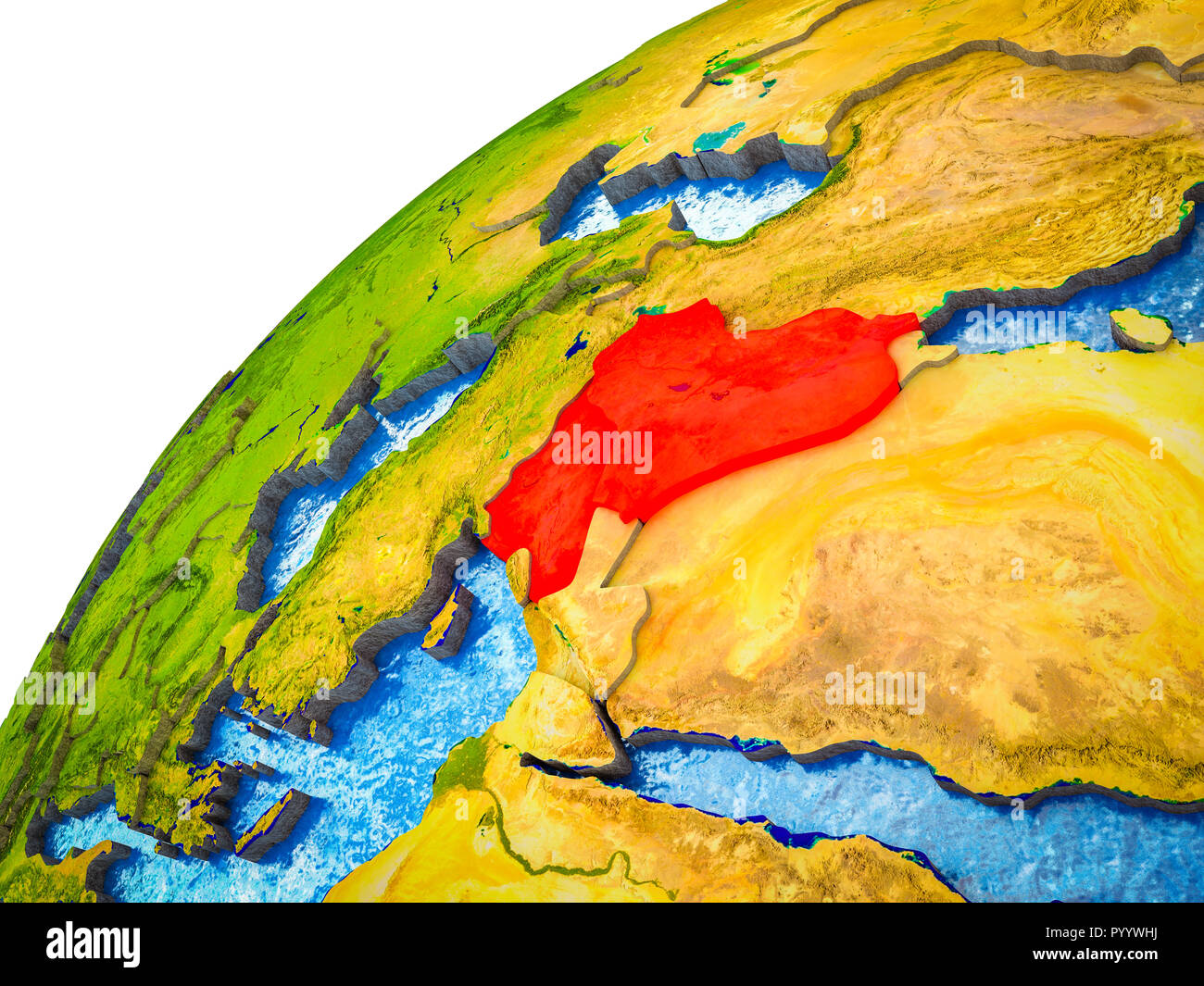 Islamic State on 3D Earth model with visible country borders. 3D ...