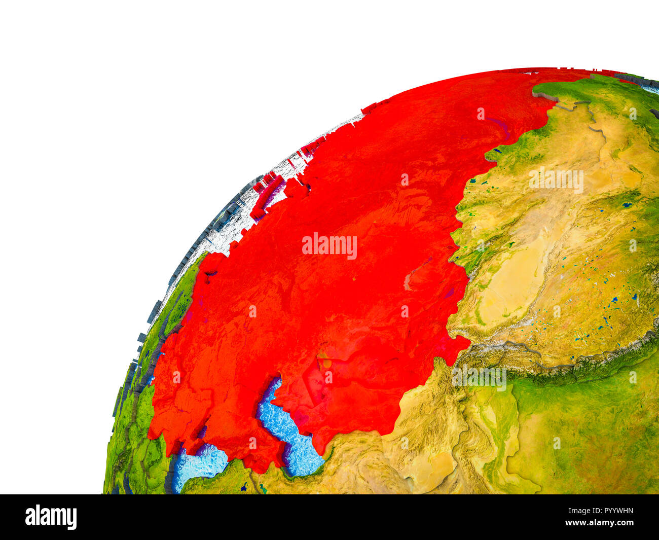 Former Soviet Union on 3D Earth model with visible country borders. 3D ...