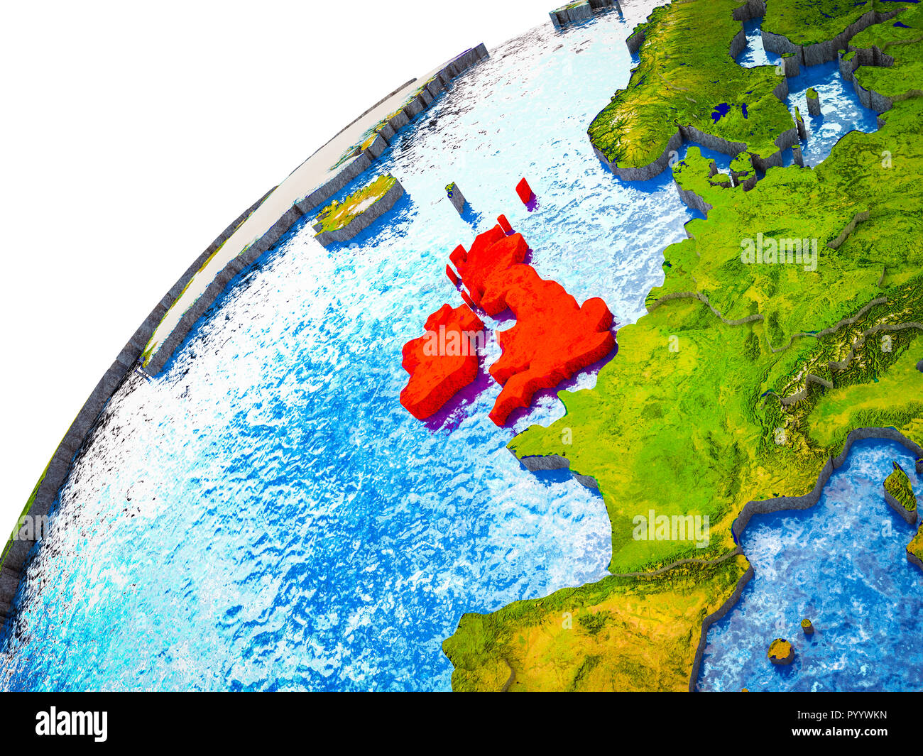 British Isles on 3D Earth model with visible country borders. 3D ...