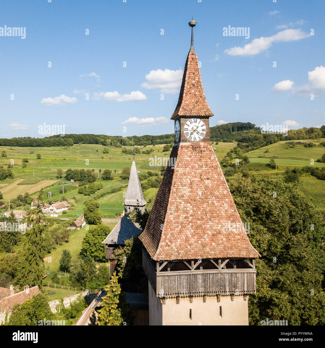 Biertan town and Biertan lutheran evangelical fortified church spires ...