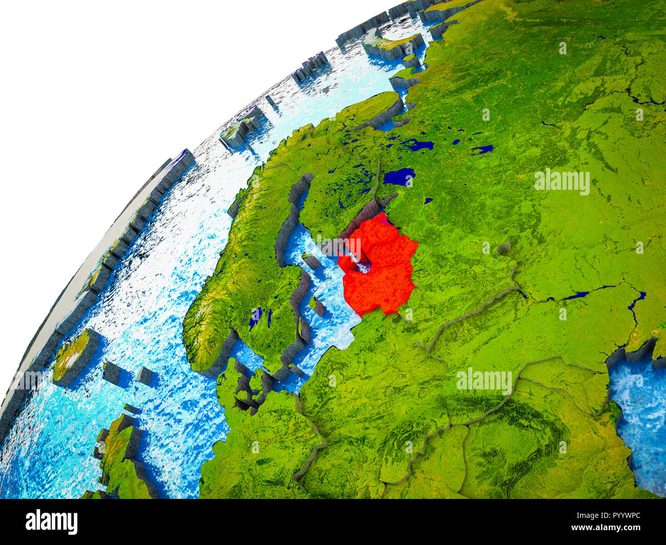 Baltic States on 3D Earth model with visible country borders. 3D ...