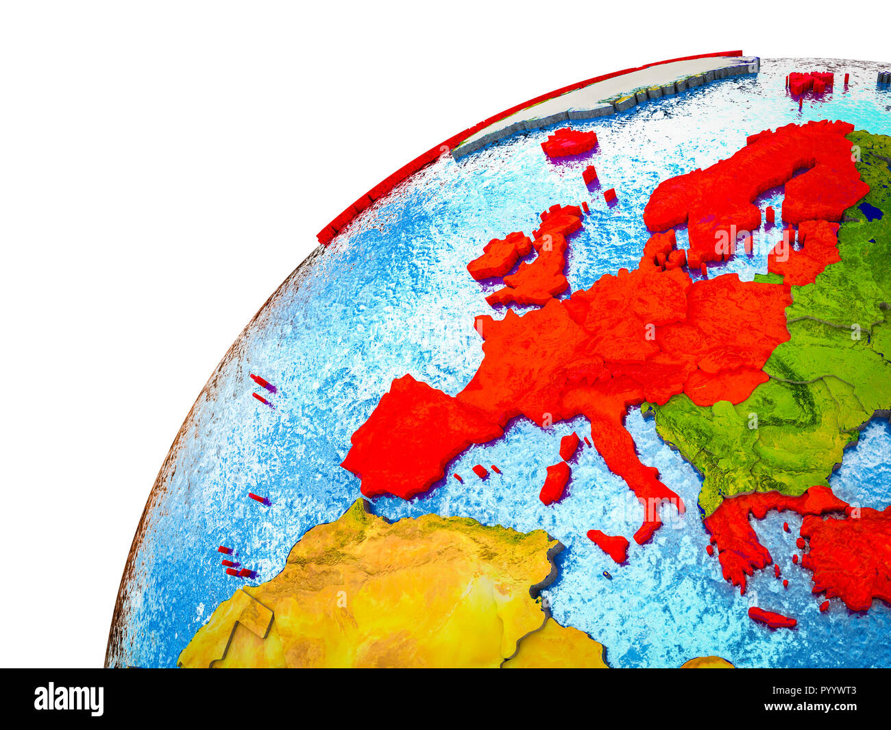 OECD European members on 3D Earth model with visible country borders ...