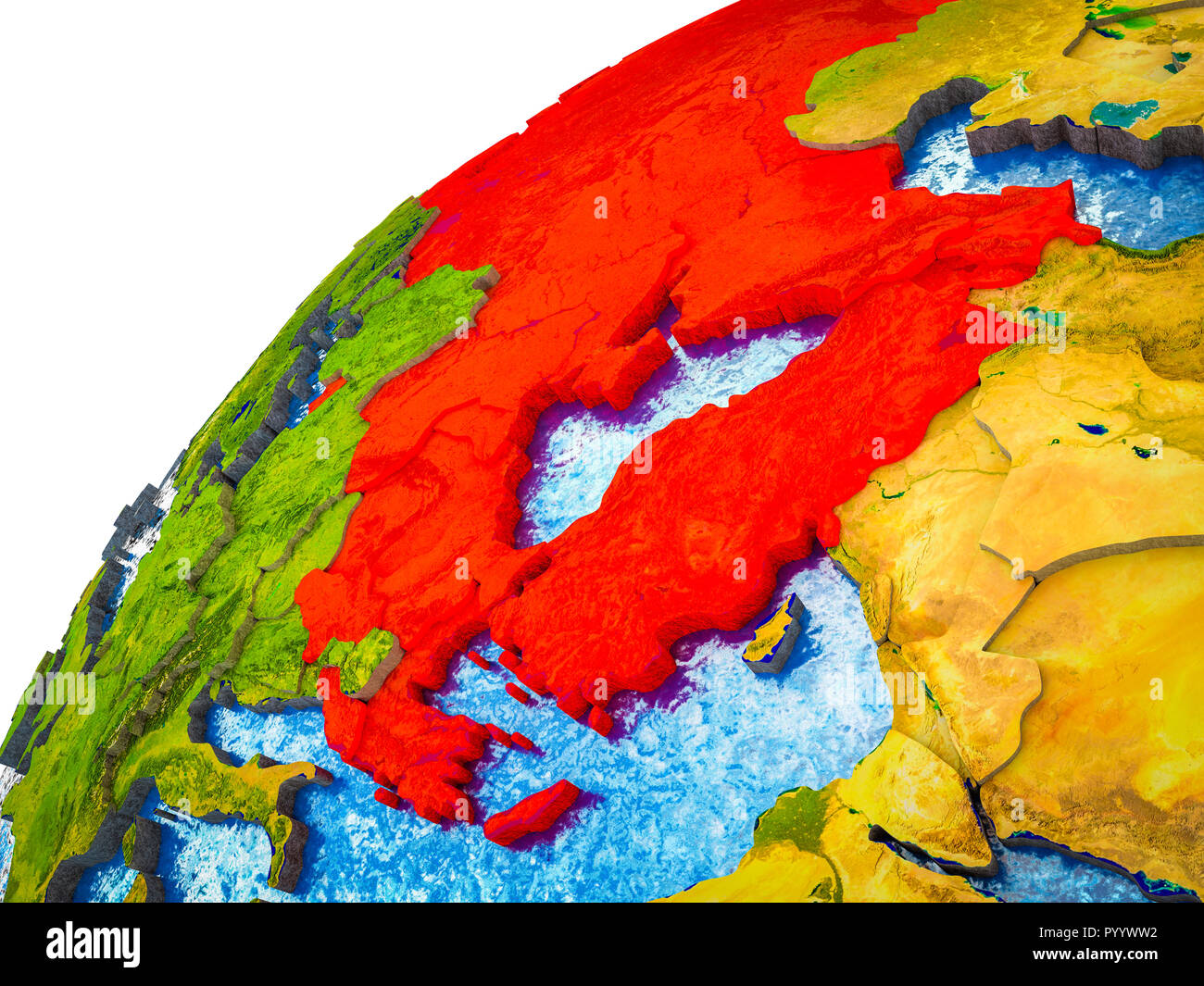 BSEC countries on 3D Earth model with visible country borders. 3D ...