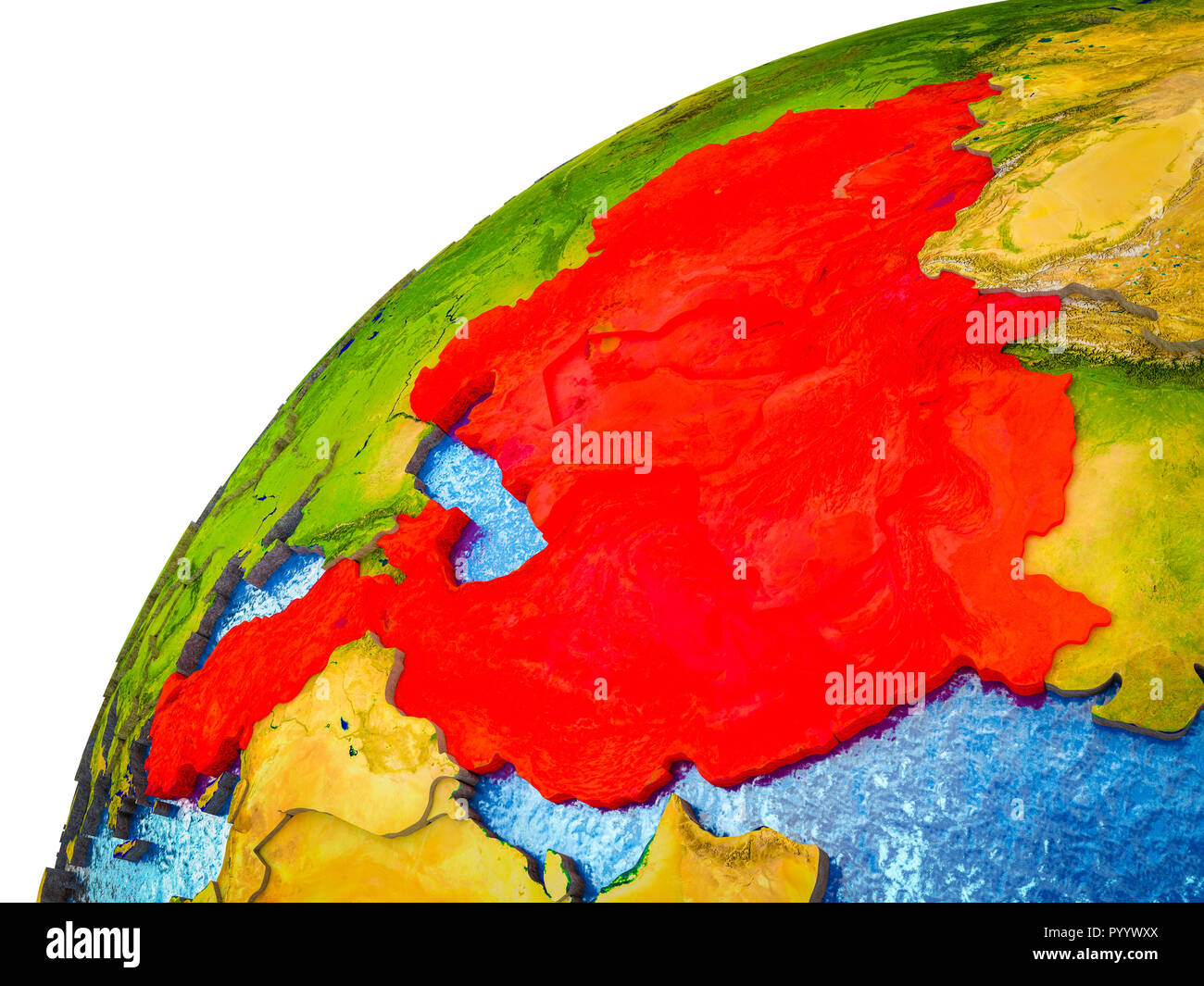 ECO member states on 3D Earth model with visible country borders. 3D ...