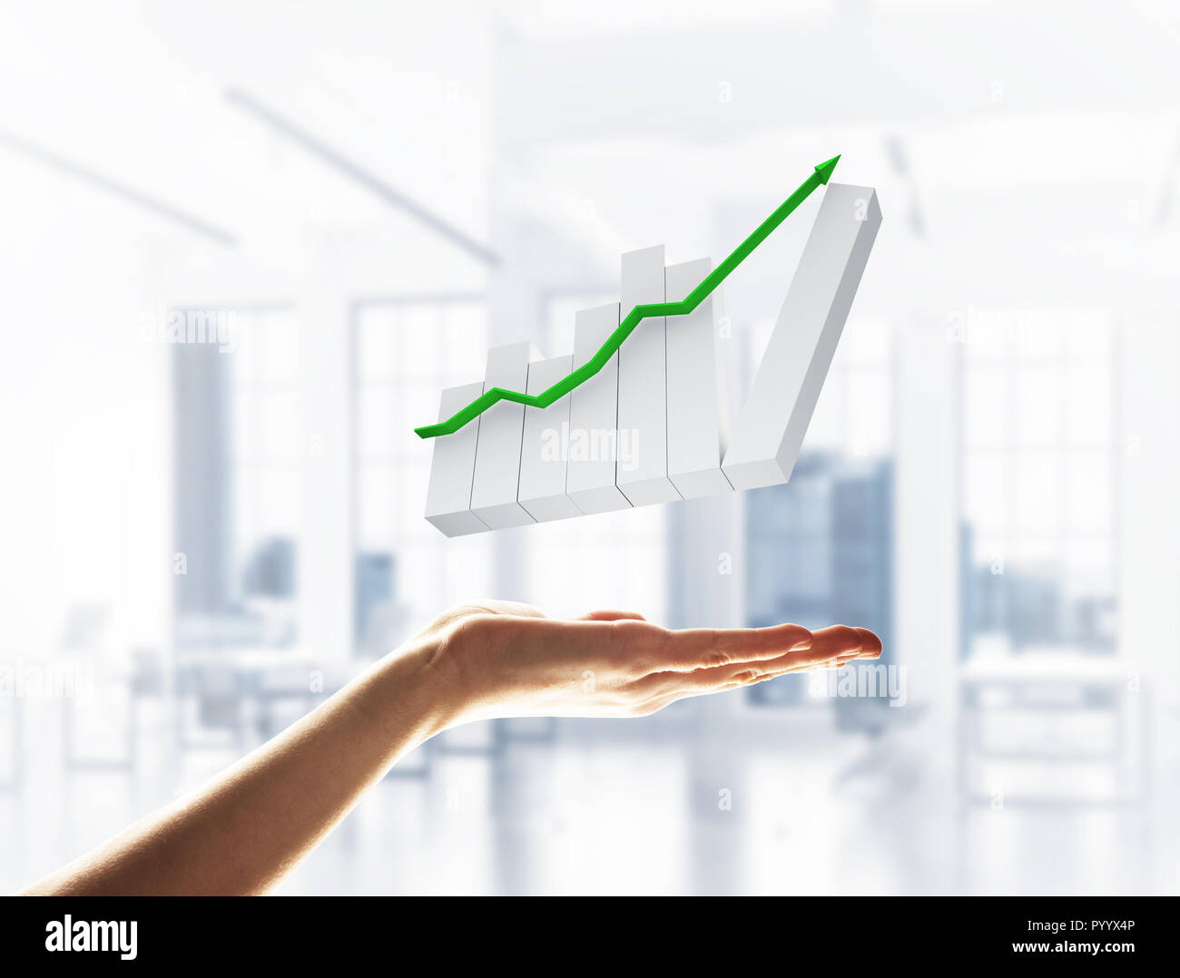 Concept of financial growth and progress by increasing arrow in palm ...