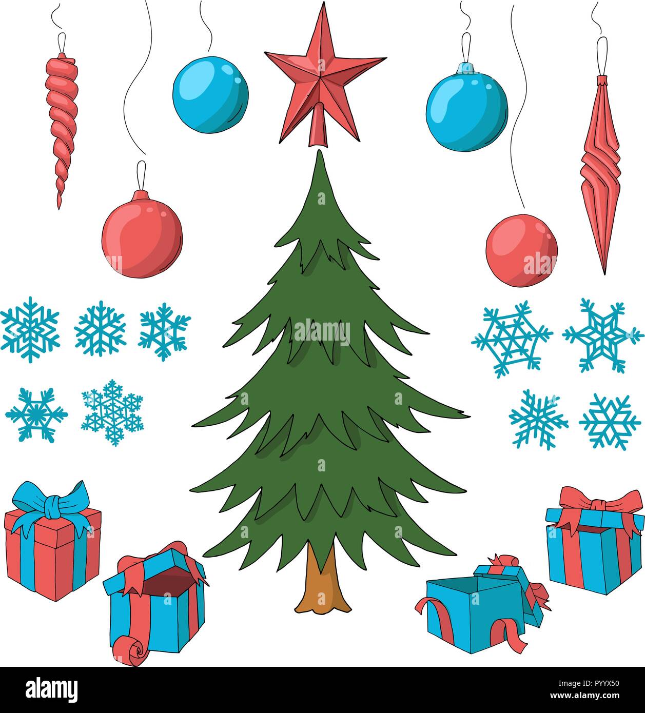 Christmas tree with set of decorative elements Stock Vector Image & Art ...
