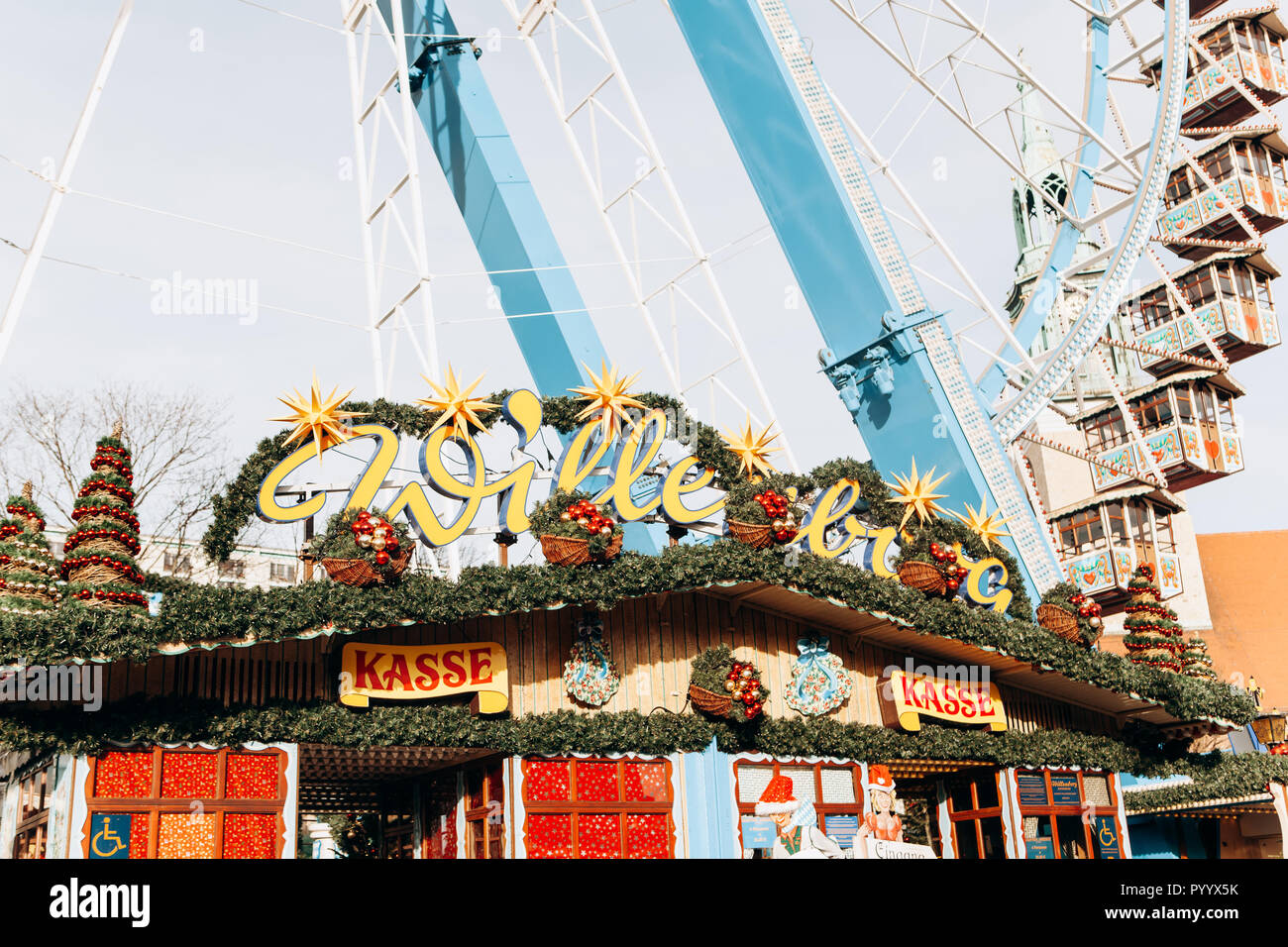 Berlin, December 25, 2017: Purchase tickets for the ferris wheel during ...