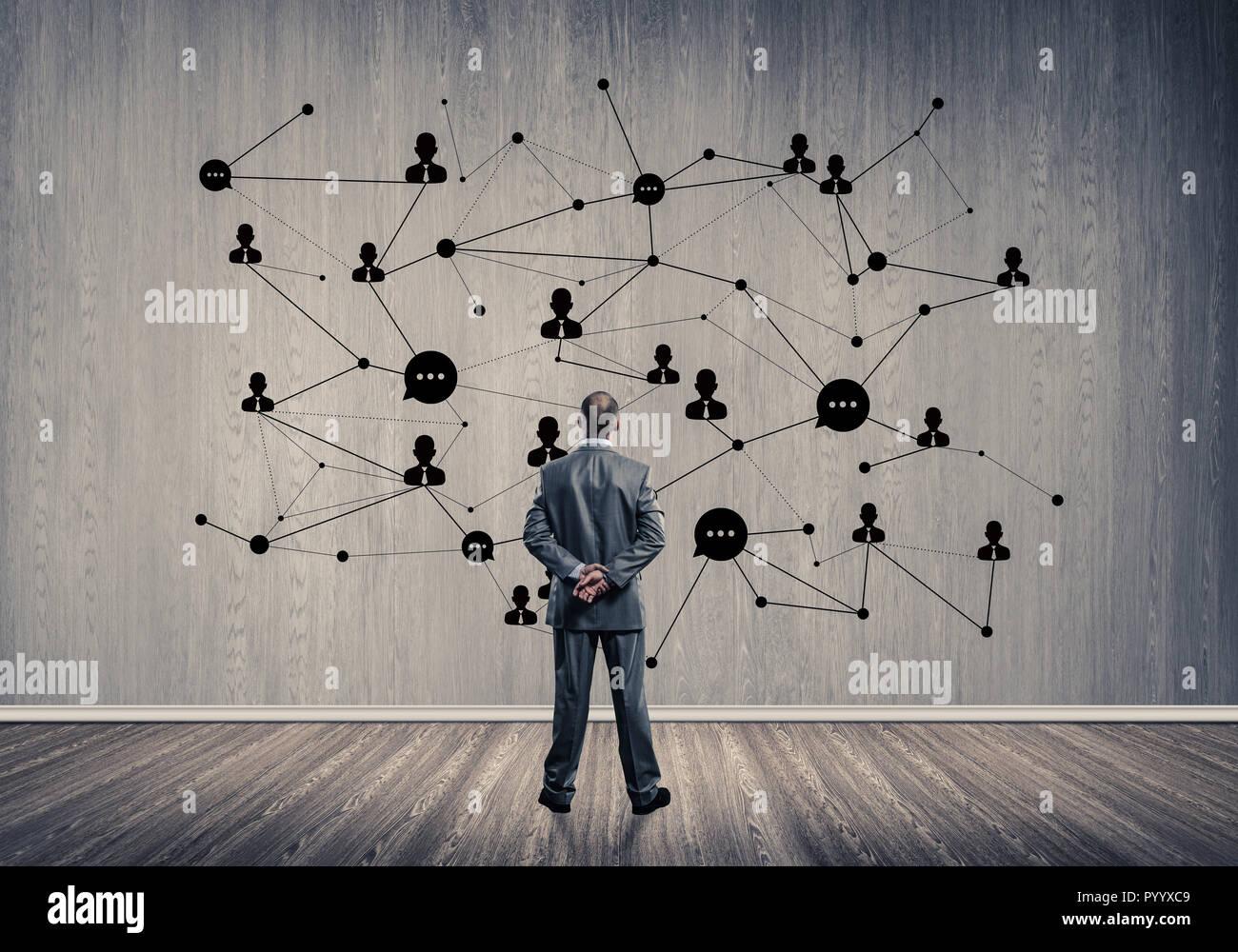 Connection lines drawn on concrete wall as symbol for networking Stock ...