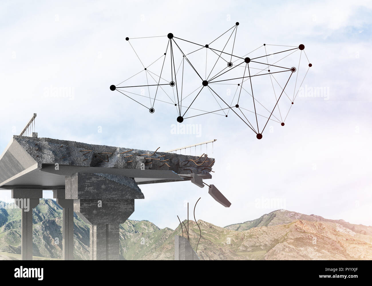 Damaged stone bridge as idea for problem and social connection concept ...