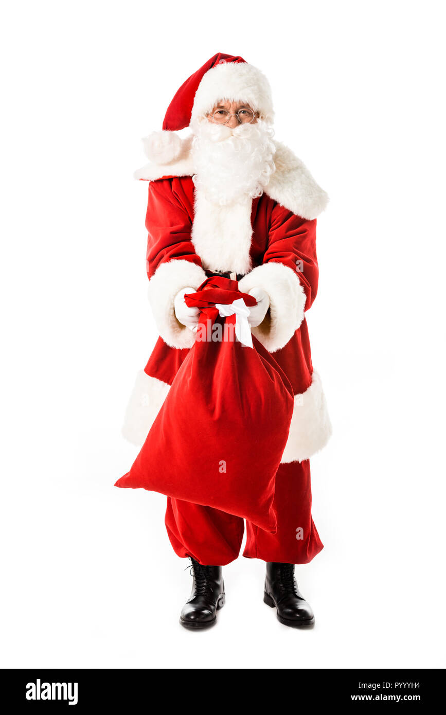 santa claus showing sack at camera isolated on white Stock Photo - Alamy