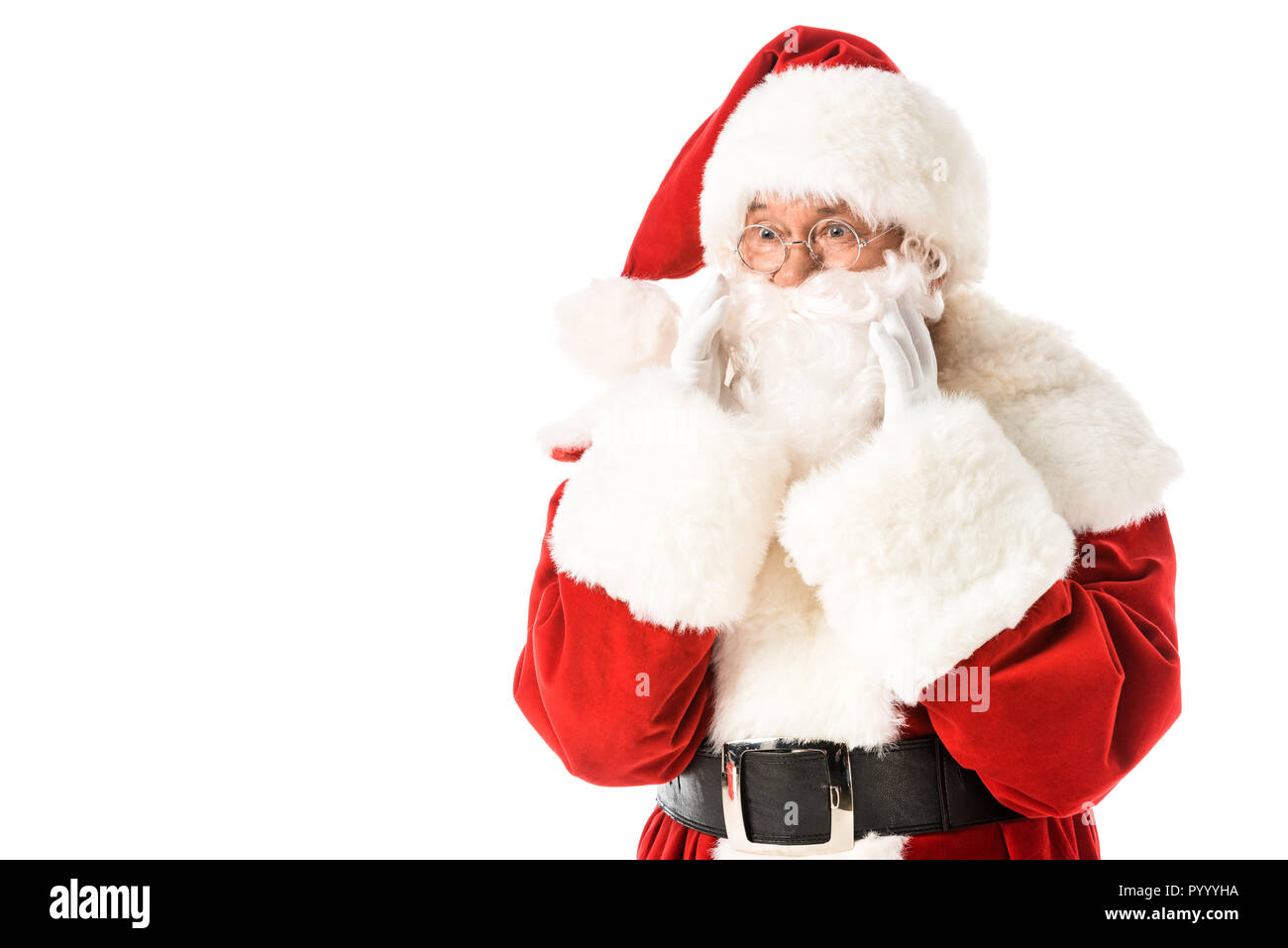 santa claus shouting through hands isolated on white Stock Photo - Alamy