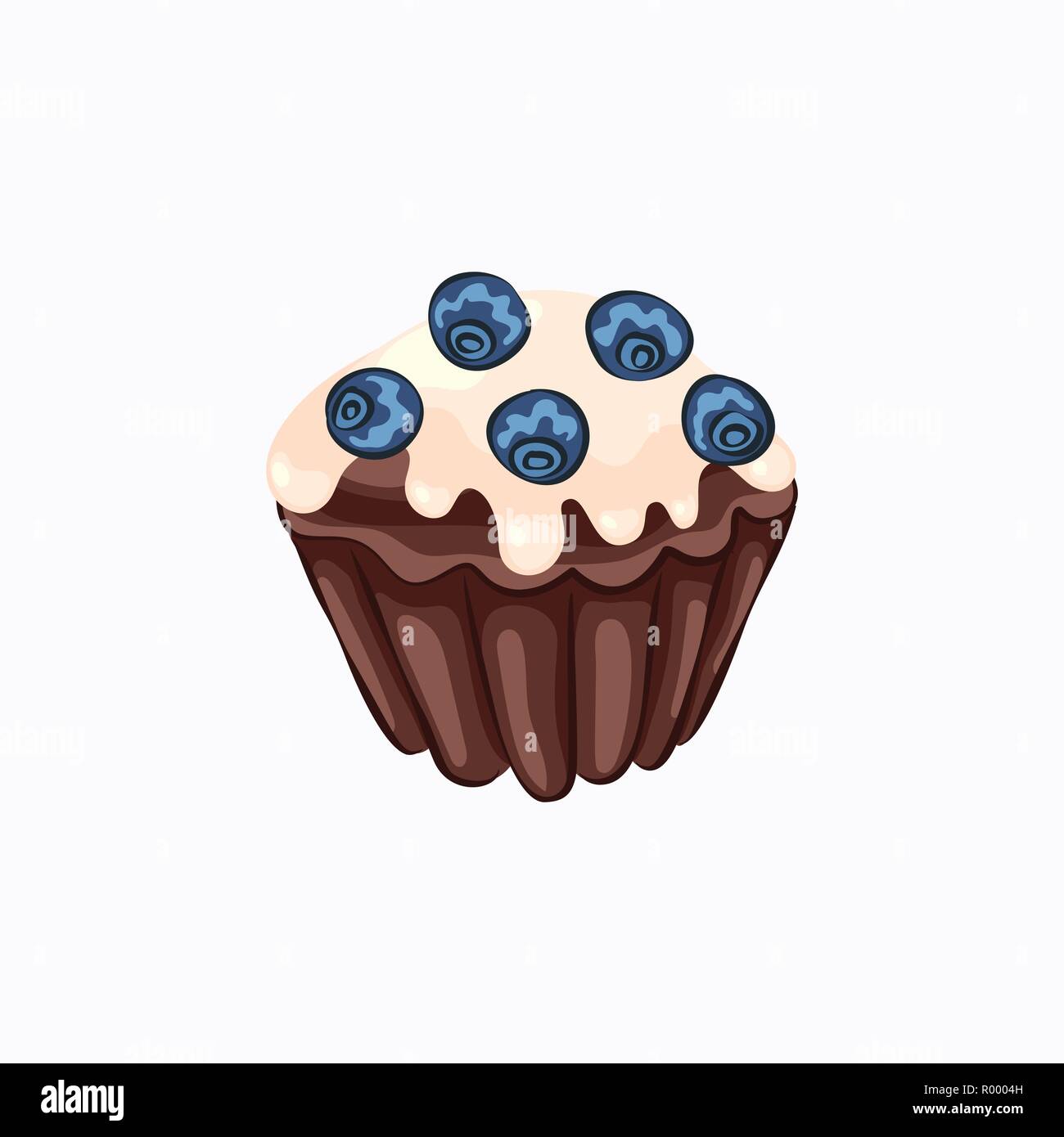 Cartoon style glazed chocolate muffin with blueberry vector icon ...