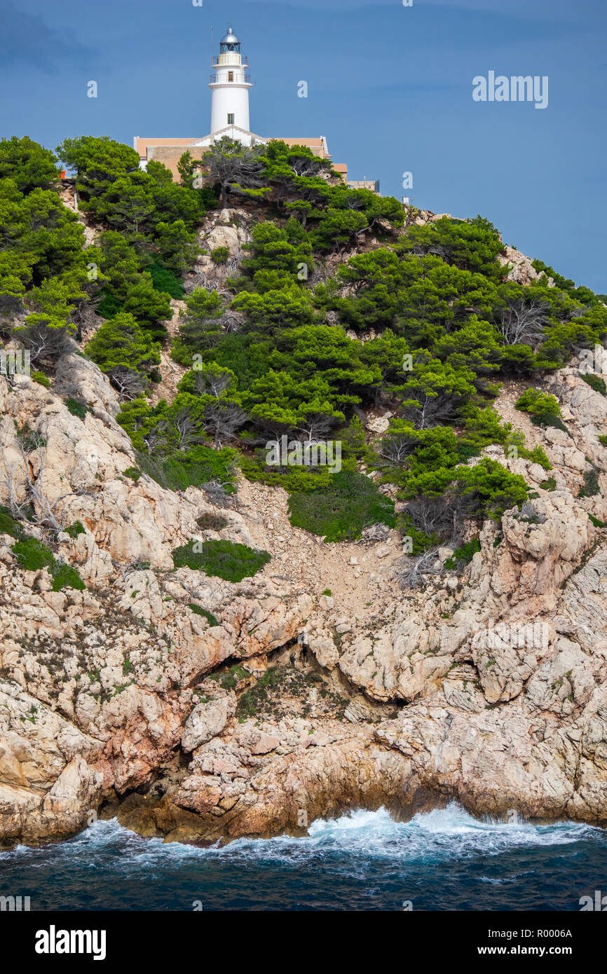 Capdepera lighthouse, Far de Capdepera, at Punta de Capdepera in Cala ...