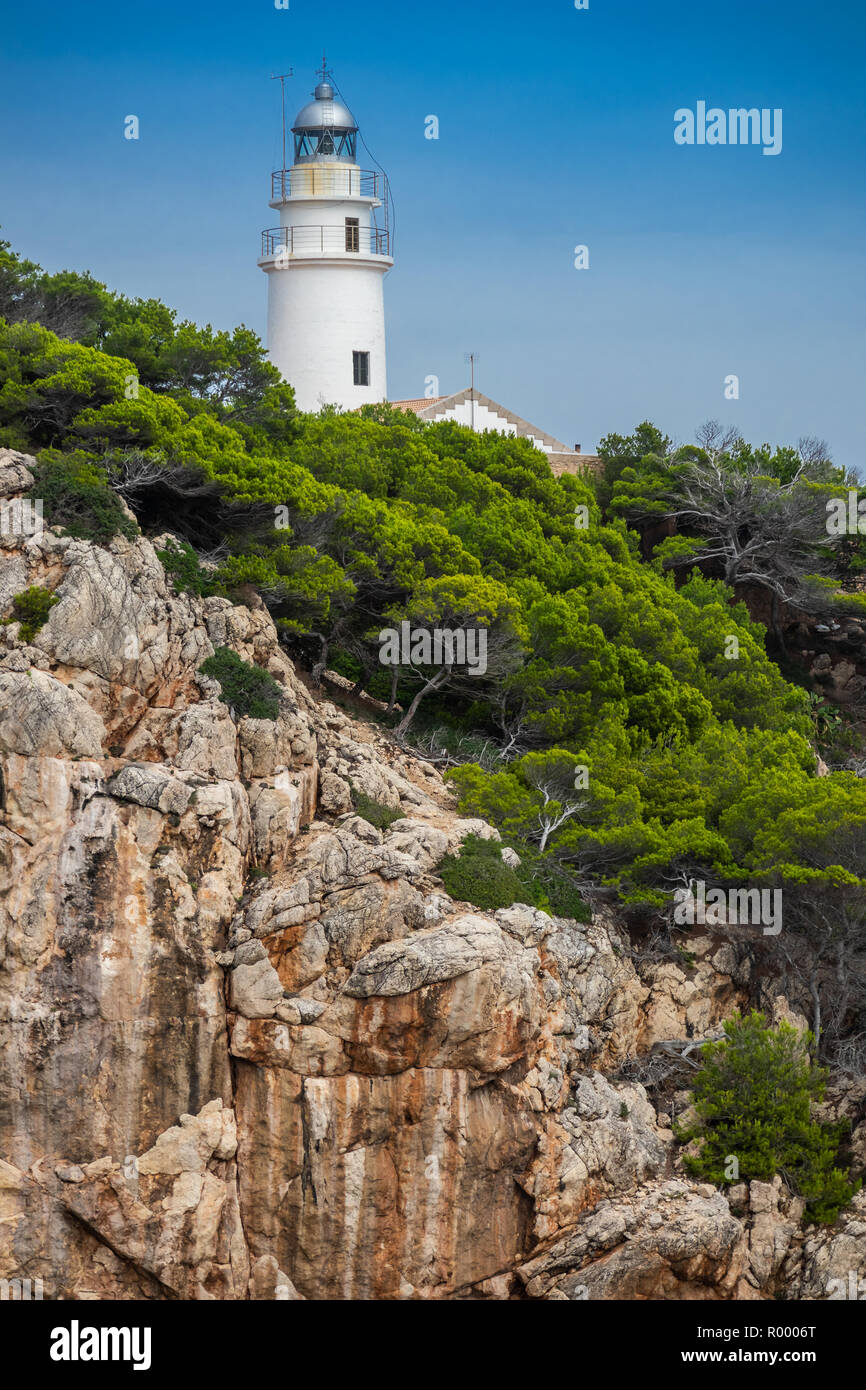 Capdepera lighthouse, Far de Capdepera, at Punta de Capdepera in Cala ...