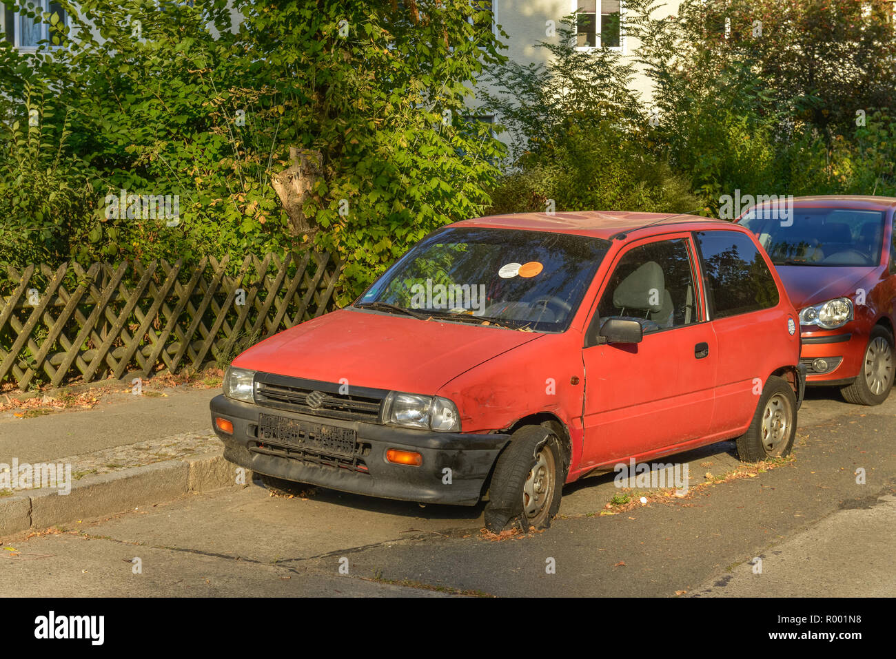 Scrap metal car, street 443, Tegel, village Reinicken, Berlin, Germany ...