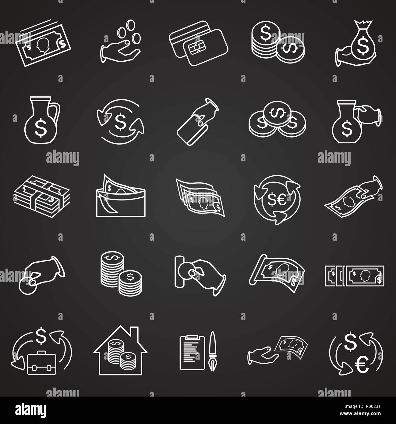 Money and finance thin line set on black background icons Stock Vector ...