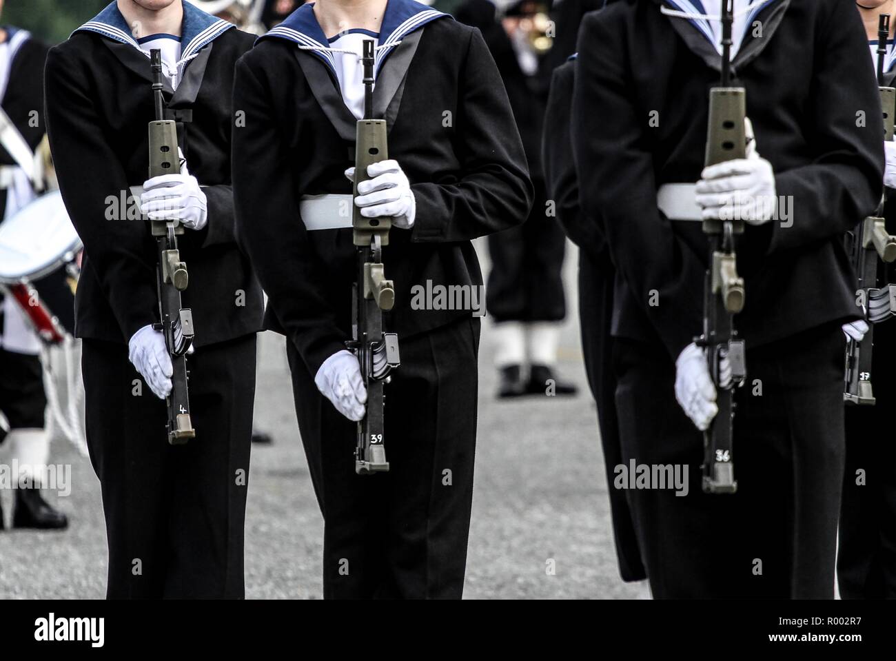 Royal Navy Display Guard with rifles on parade with prince andrew Stock ...