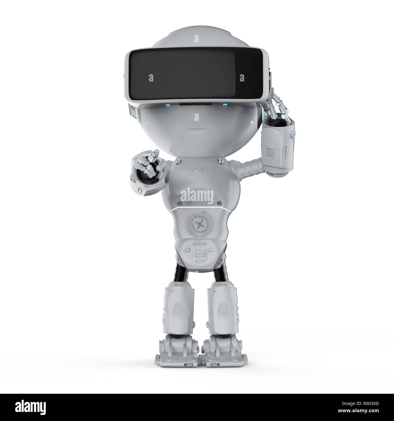 3d rendering mini robot wear vr headset on white background Stock Photo ...