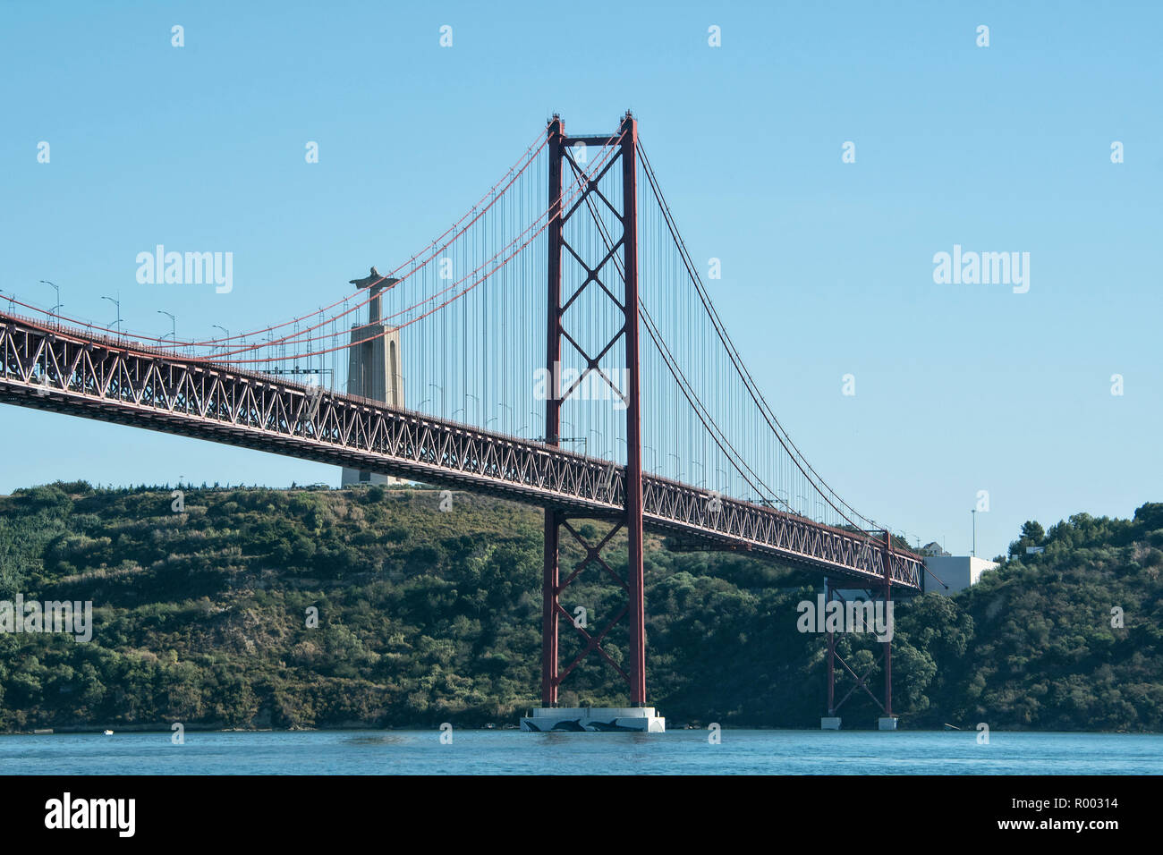 Tagus River (Rio Tejo) with Ponte 25 de Abril suspension bridge and the ...